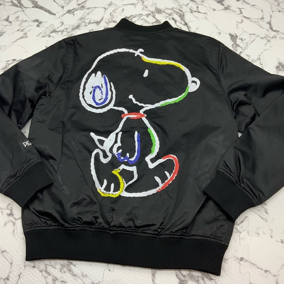 Peanuts | Jackets & Coats | Mens Snoopy Black Satin Jacket | Poshmark